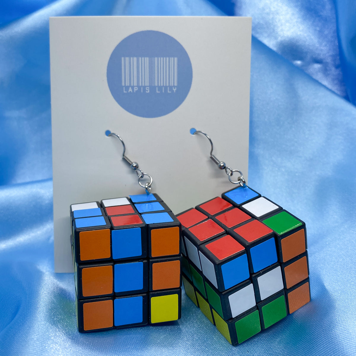 Mini Rubik’s Cube Earrings – Lapis Lily